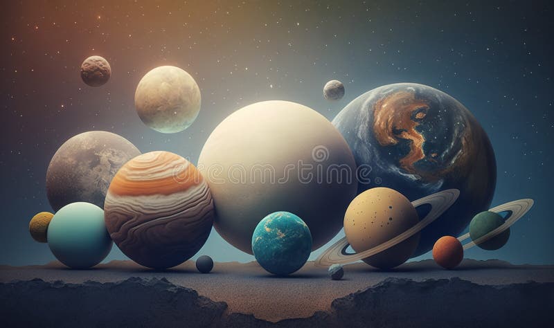 A Group of Planets in a Row with Stars in the Background Stock ...