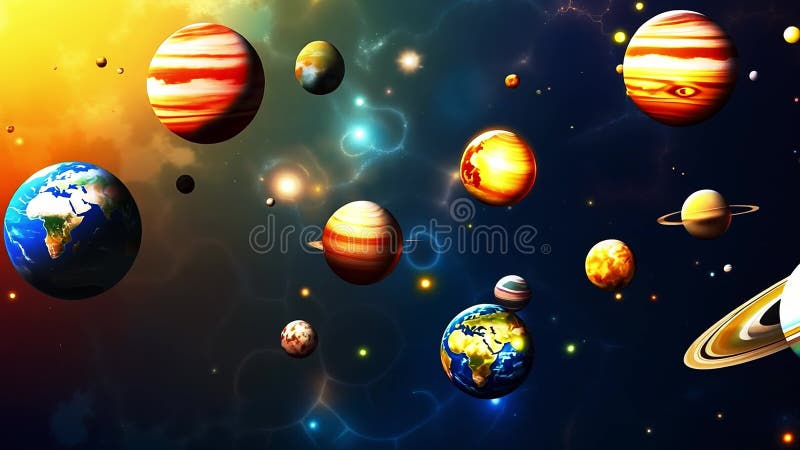 A Group of Planets in the Solar System with a Sun in the Background ...