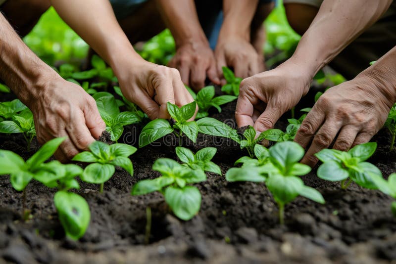 Group Planting Plants in a Garden Stock Illustration - Illustration of ...
