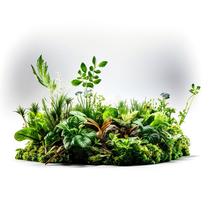 A Group of Plants and Grass that are Growing Out of Dirt. White ...