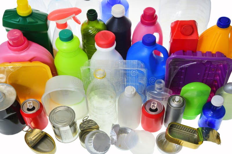 Group of Plastic and Metal Containers Stock Image - Image of drink ...