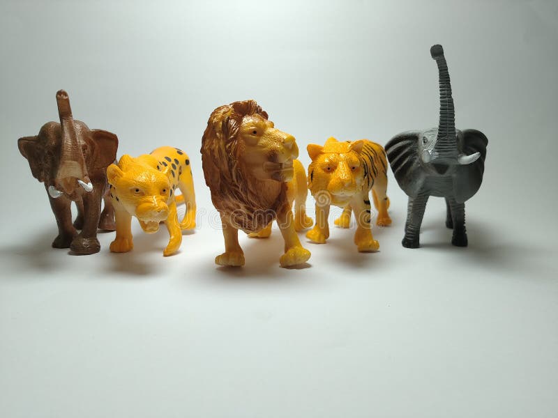 Group of Plastic Toy Animals on White Background Stock Image - Image of ...