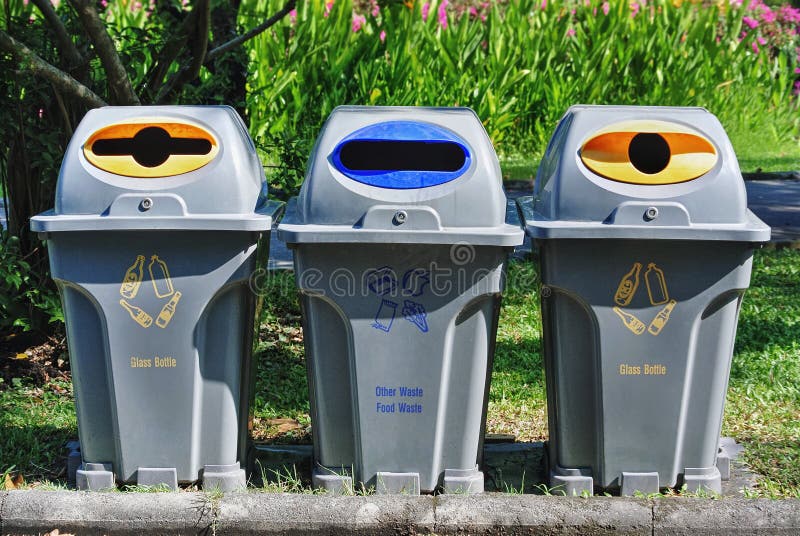 Plastic Trash Bins with Different Types of Waste for Recycle Stock ...