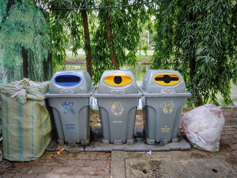 Plastic Trash Bins with Different Types of Waste Separation Editorial ...