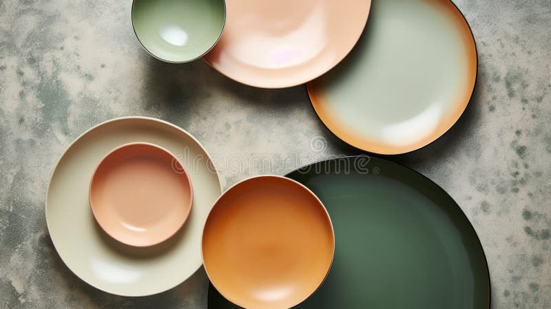 A Group of Plates Sitting on Top of a Table Stock Image - Image of ...