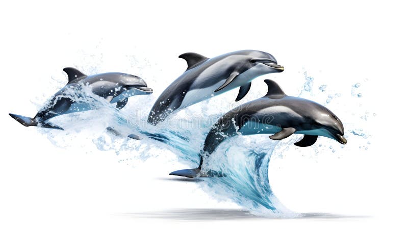 A Group of Playful Dolphins Riding Waves Stock Illustration ...