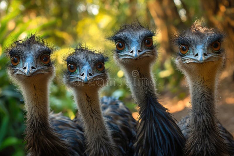 A Group of Playful Emus with Curious and Comical Expressions Posing ...