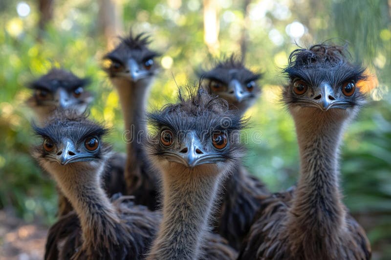 A Group of Playful Emus with Curious and Comical Expressions Posing ...