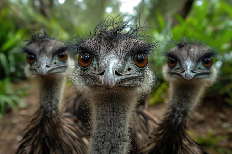 A Group of Playful Emus with Curious and Comical Expressions Posing ...
