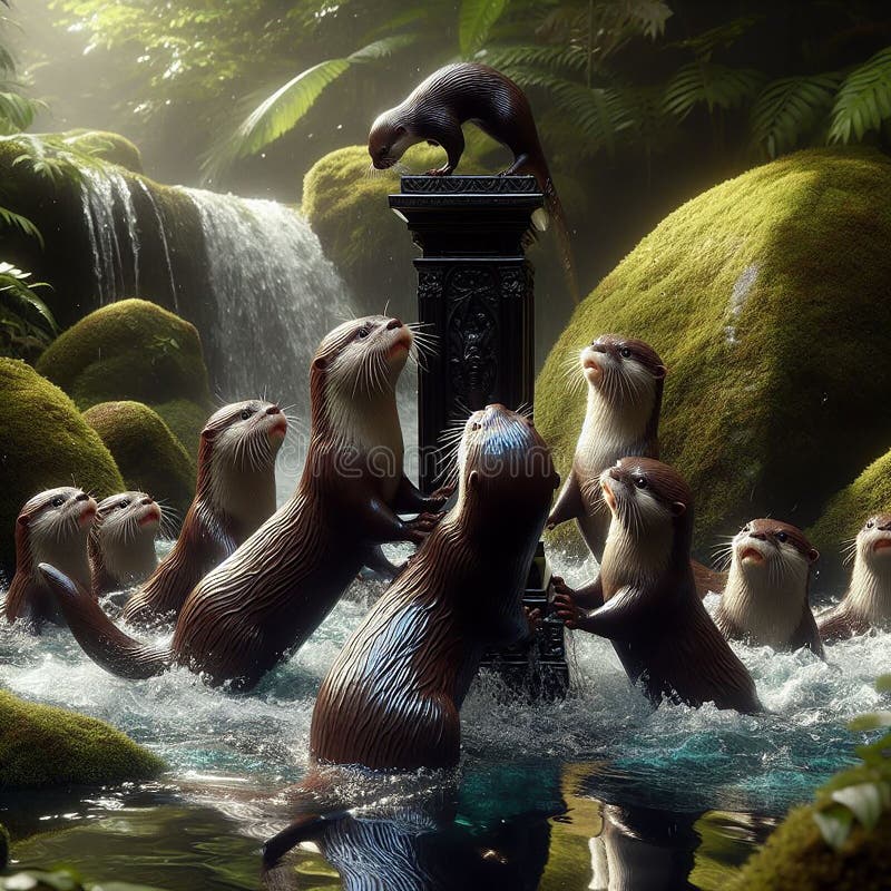 A Group of Playful Otters. Generative Ai Stock Illustration ...