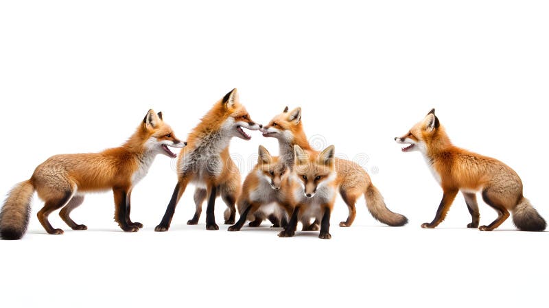 A Group of Playful Red Foxes Stock Illustration - Illustration of bird ...