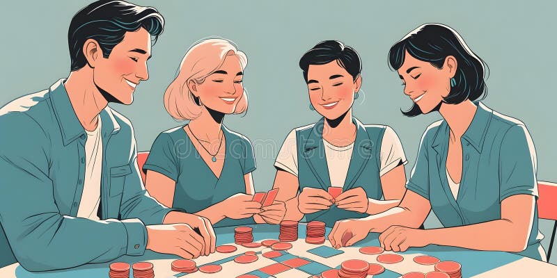 Group Playing Board Game Around Table with Light Interaction Stock ...