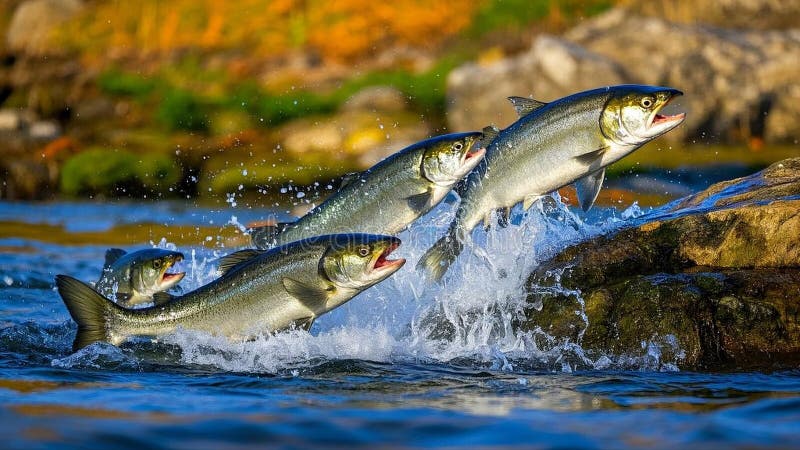 A Group of Plump Fish Swim Upstream in the River, the Natural Creature ...