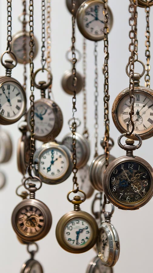 A Group of Pocket Watches Hanging from Chains Stock Image - Image of ...