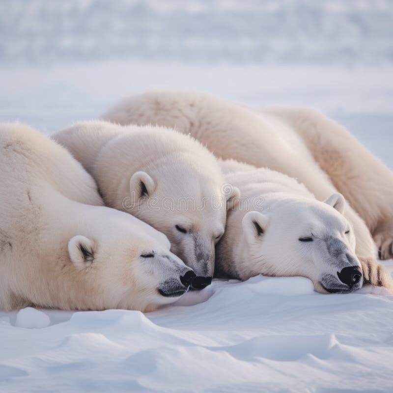A Group of Polar Bears Sleeping in the Snow. Generative AI Image. Stock ...
