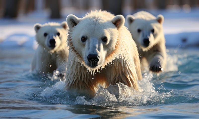 Group of Polar Bears Swimming in Arctic Waters Stock Photo - Image of ...