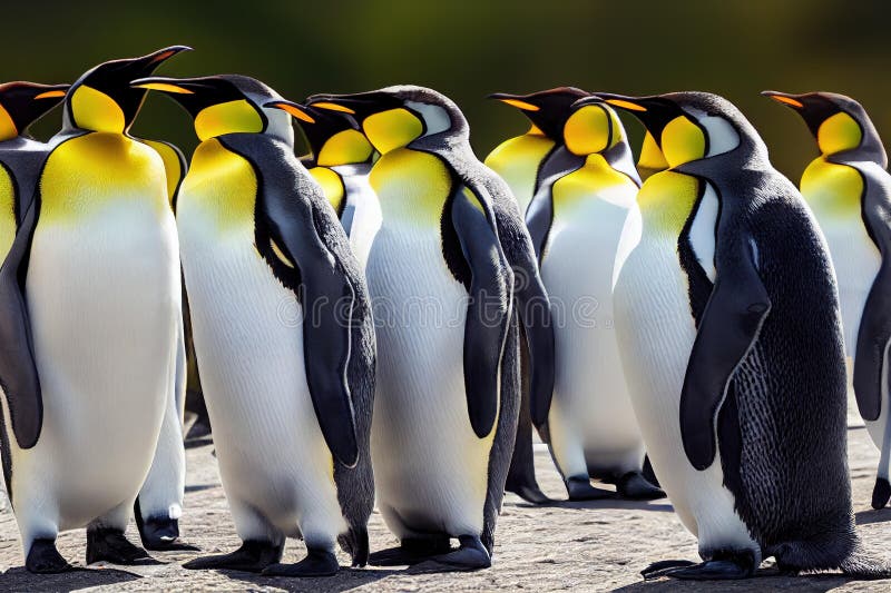 Group of Polar Emperor Penguins on Summer Day on Green Background ...