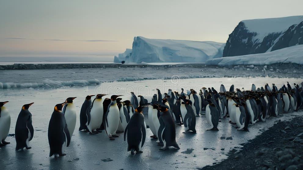 Group of Polar Penguin Gathering on the Beach Stock Illustration ...