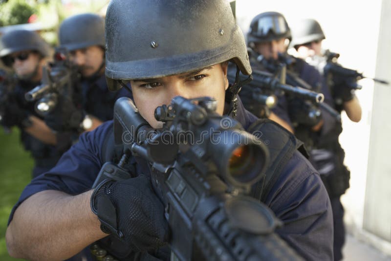 Group of Police Officers Aiming with Guns Stock Image - Image of ...