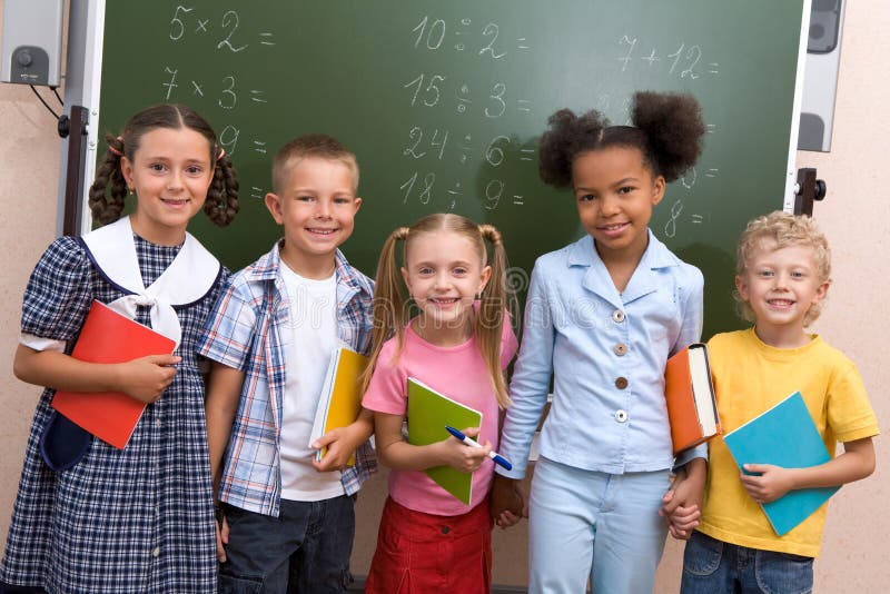 Kids Group of Student Girls at School Classroom Stock Image - Image of ...