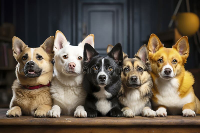 Group Portrait of Dogs. Studio Shoot. Pets Animals Guns. Stock Image ...