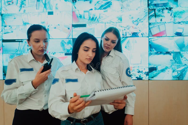 Group Portrait of Female Security Operator while Working in a Data ...