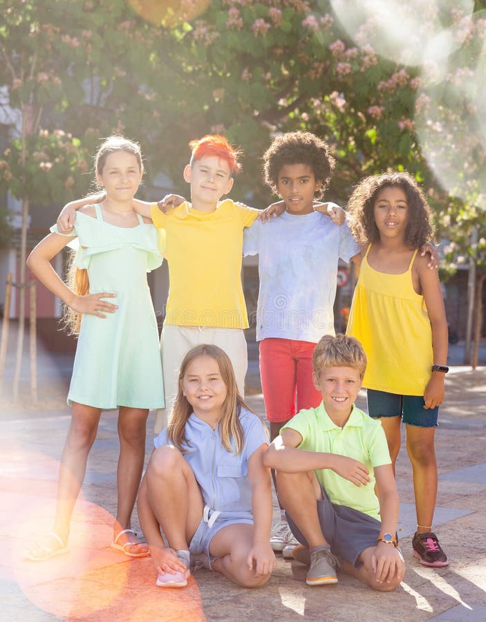 Group Portrait of Happy Tweenagers Standing on City Street Stock Photo ... Group Portrait of Happy Tweenagers Standing on City Street Stock Photo ...