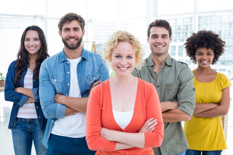 Group Portrait of Happy Young Colleagues Stock Image - Image of ...