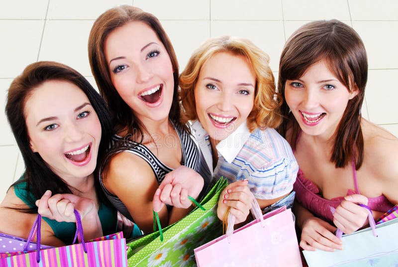 Group Portrait of Laughing Girls Stock Photo - Image of four, cheerful ...