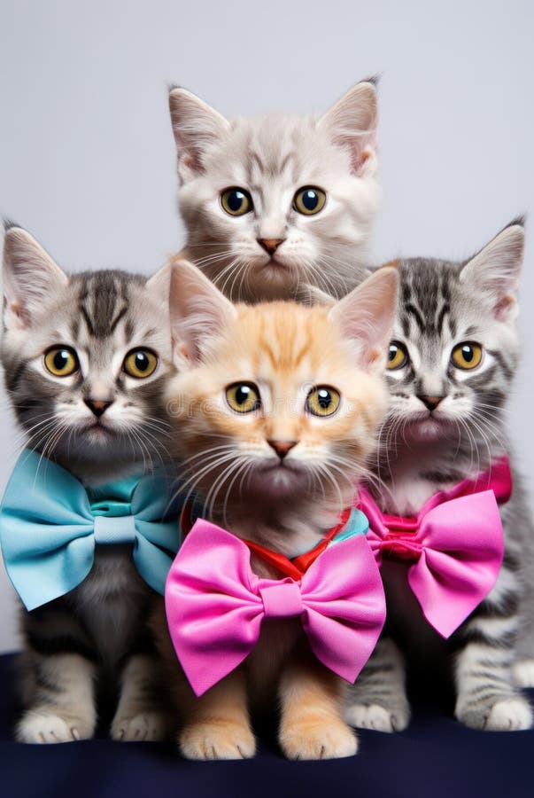 Group Portrait of Little Kittens with Bows Stock Illustration ...