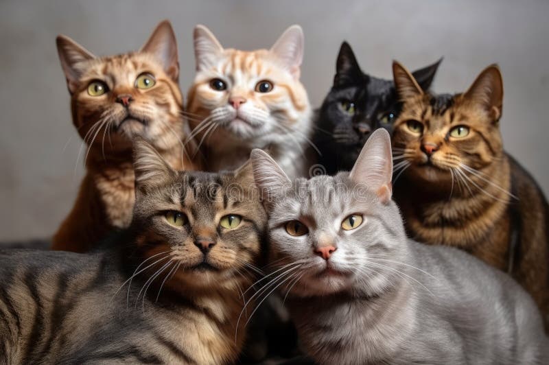 Group Portrait of Several Cats Stock Illustration - Illustration of ...