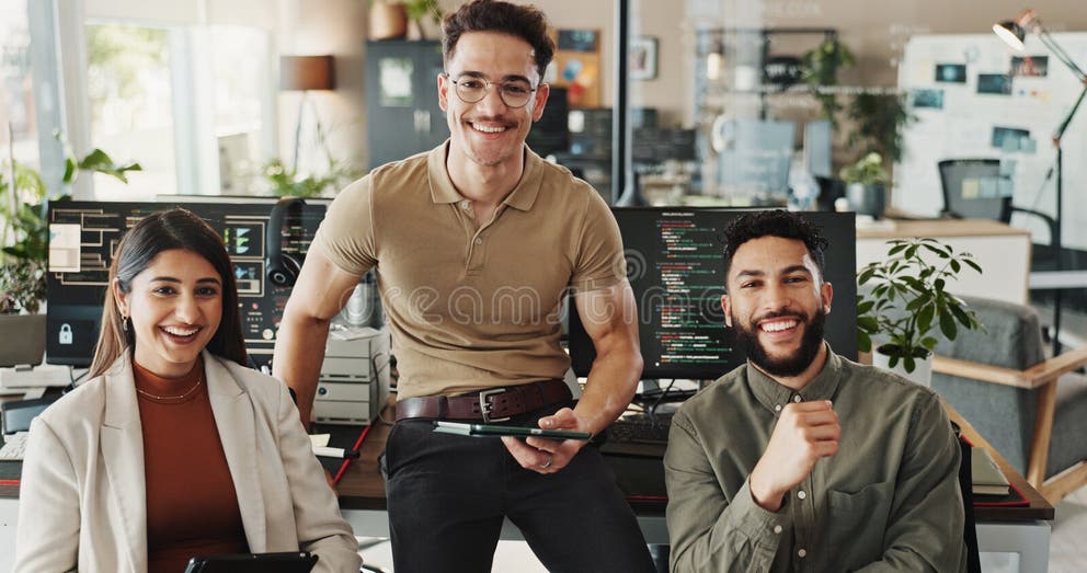 Group, Portrait and Smile for Coding, Programing and Software Engineer ...