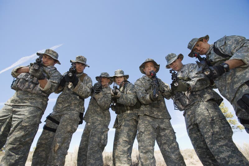 Group Portrait of Soldiers Aiming Guns Stock Image - Image of military ...