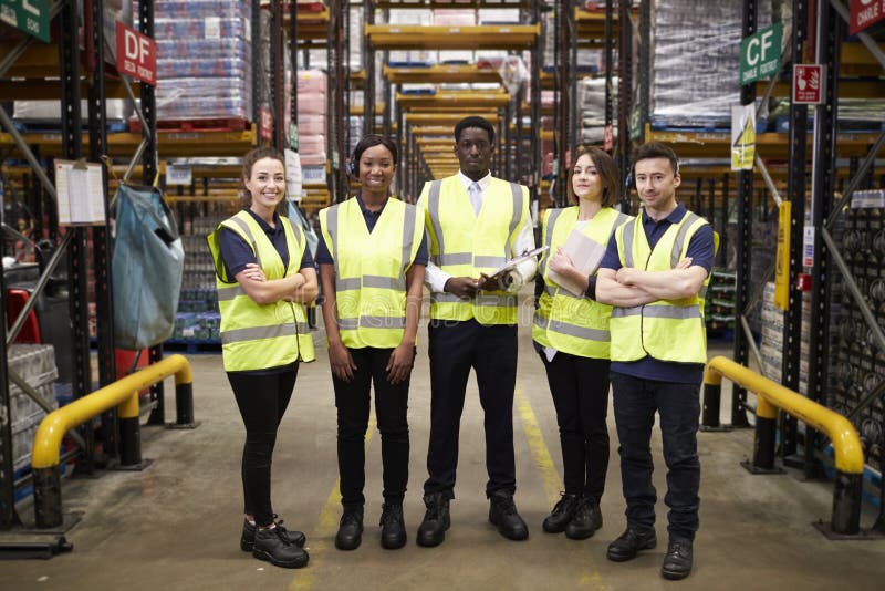 Group Portrait of Warehouse Staff Standing in the Workplace Stock Image ...