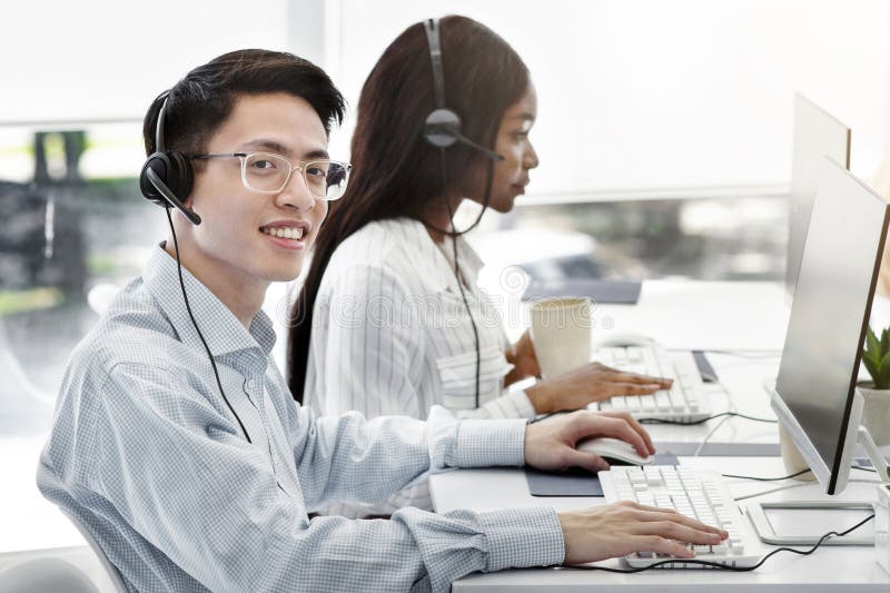 Group of Positive Technical Support Managers Working on Hotline at Call Centre Stock Image ...