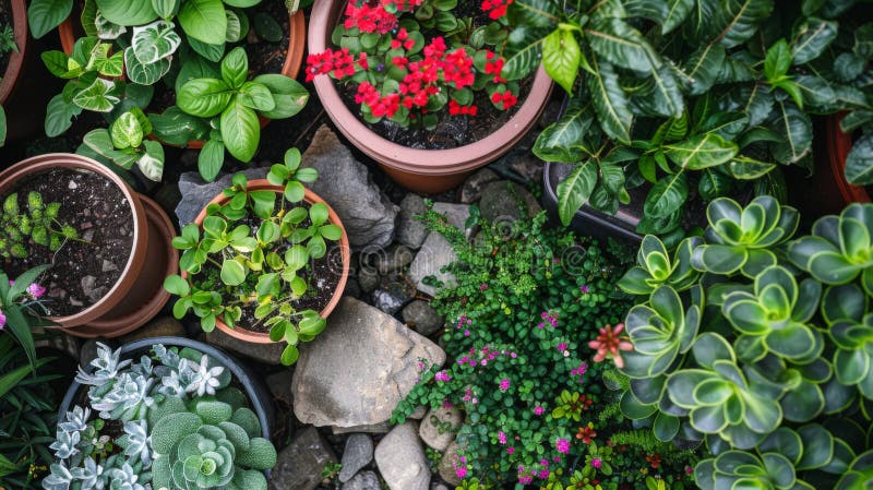 Group of Potted Plants Arranged Together Stock Image - Image of ...
