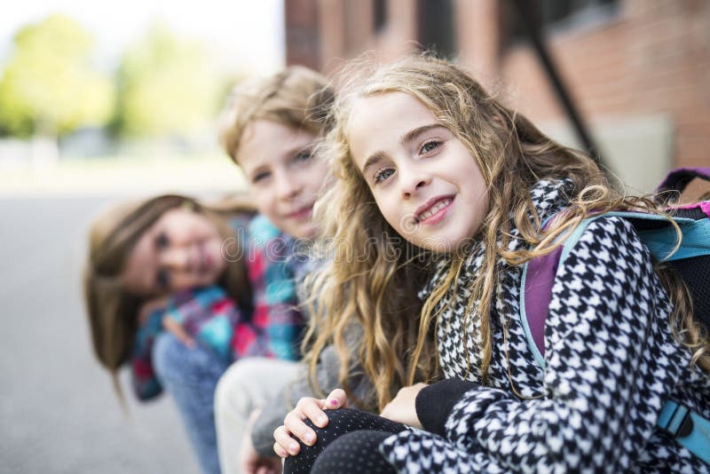 Group of Primary Pupils Outside Classroom Stock Photo - Image of ...