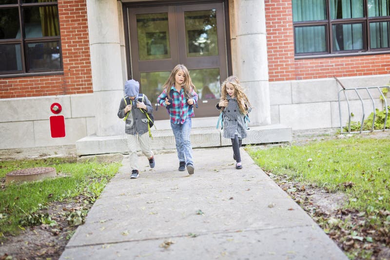 Group of Primary Pupils Outside Classroom Stock Image - Image of ...
