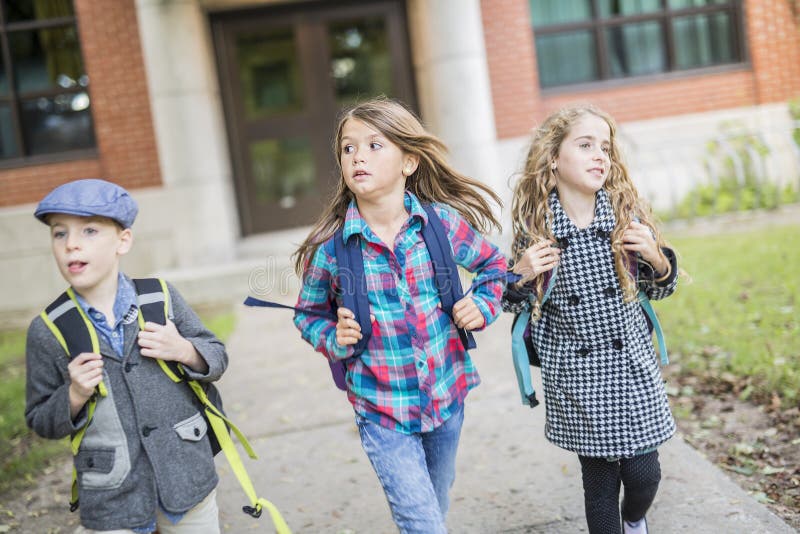 Group of Primary Pupils Outside Classroom Stock Image - Image of ...