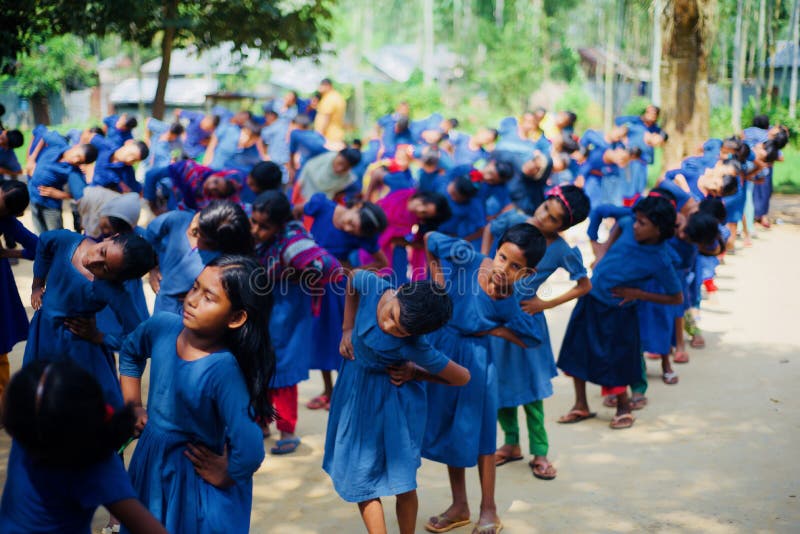 Female Students Doing Exercise in an Assembly Editorial Image - Image ...