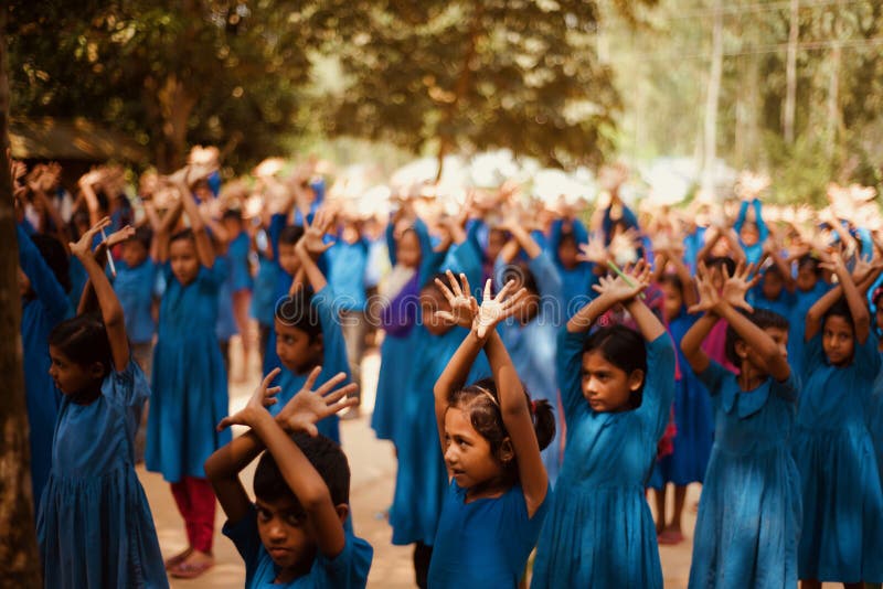 Female Students Doing Exercise in an Assembly Editorial Image - Image ...