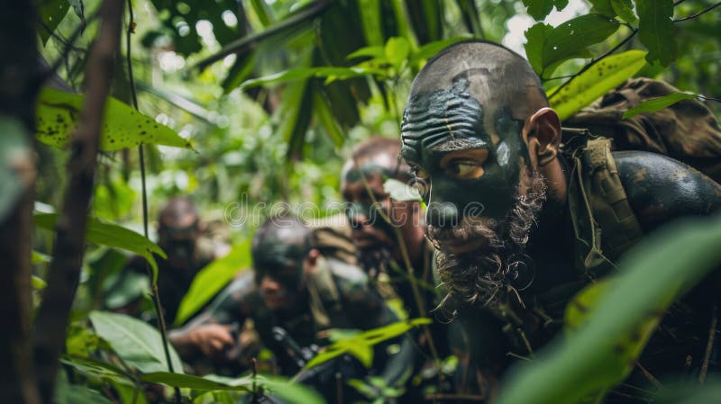 Group of Primitive Hunters Tracking Animals in Jungle Stock ...