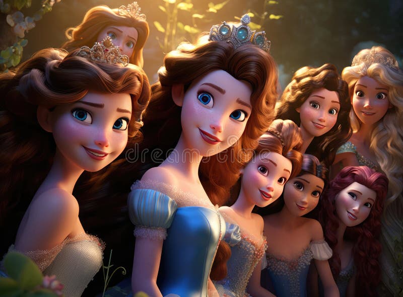 A Group of Princesses Smiling Stock Image - Image of character, selfies ...