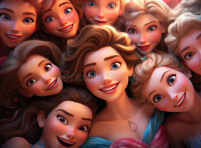 A Group of Princesses Smiling Stock Image - Image of character, selfies ...