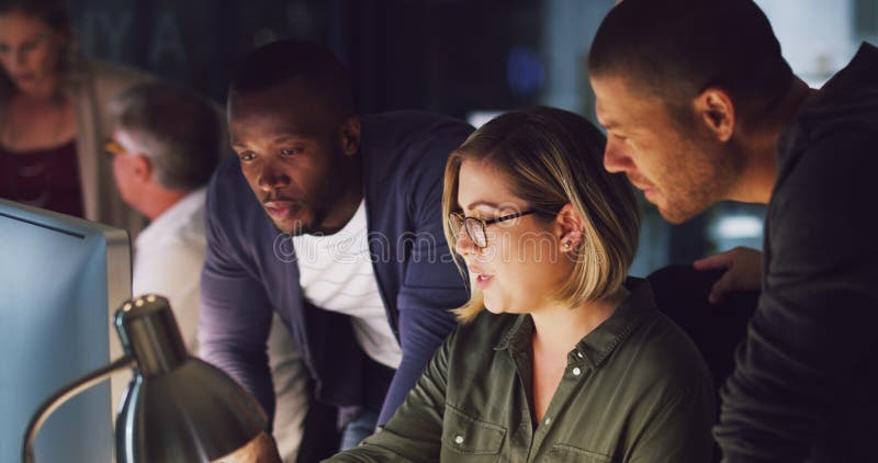 Group, Problem Solving or Business People on Computer for Training ...