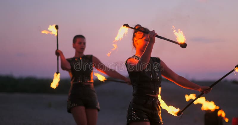 A Group of Professional Circus Performers with Fire Shows Dance Shows ...