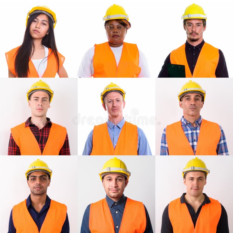 Group of Professional Construction Workers Against White Studio ...