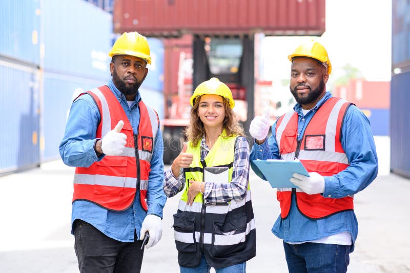 Group of Professional Engineers and Foreman Container Cargo Standing in ...