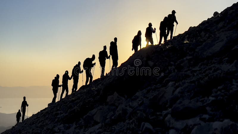 Group of Professional Mountaineers Hiking To the Summit Stock Image ...
