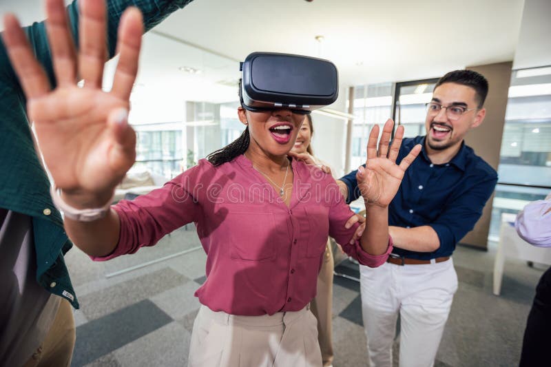 Professional People Playing with VR Glasses on the Work in the Modern ...